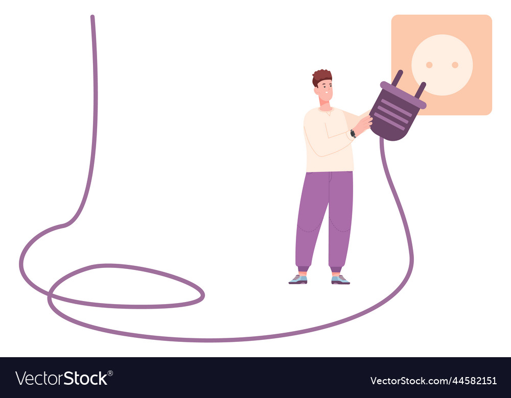 Man plugging power plug in electric socket outlet Vector Image