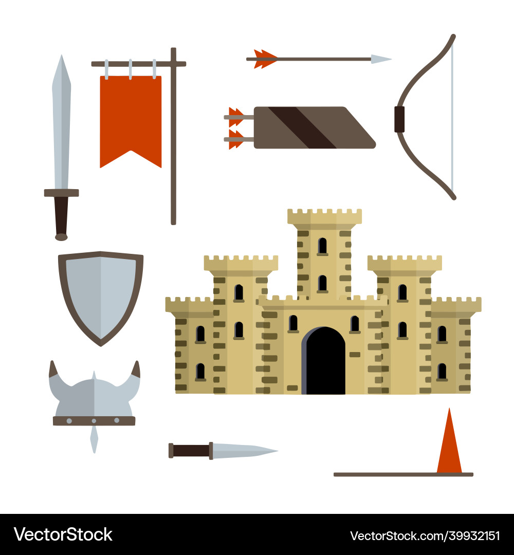 Medieval set of item old armor and knight weapons Vector Image
