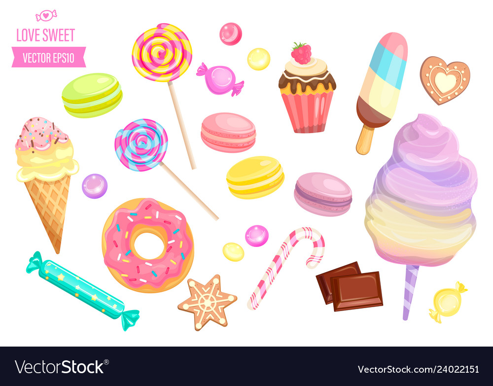 Set isolated sweets on white background Royalty Free Vector