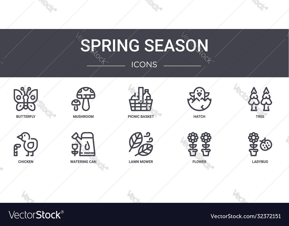 Spring season concept line icons set contains Vector Image