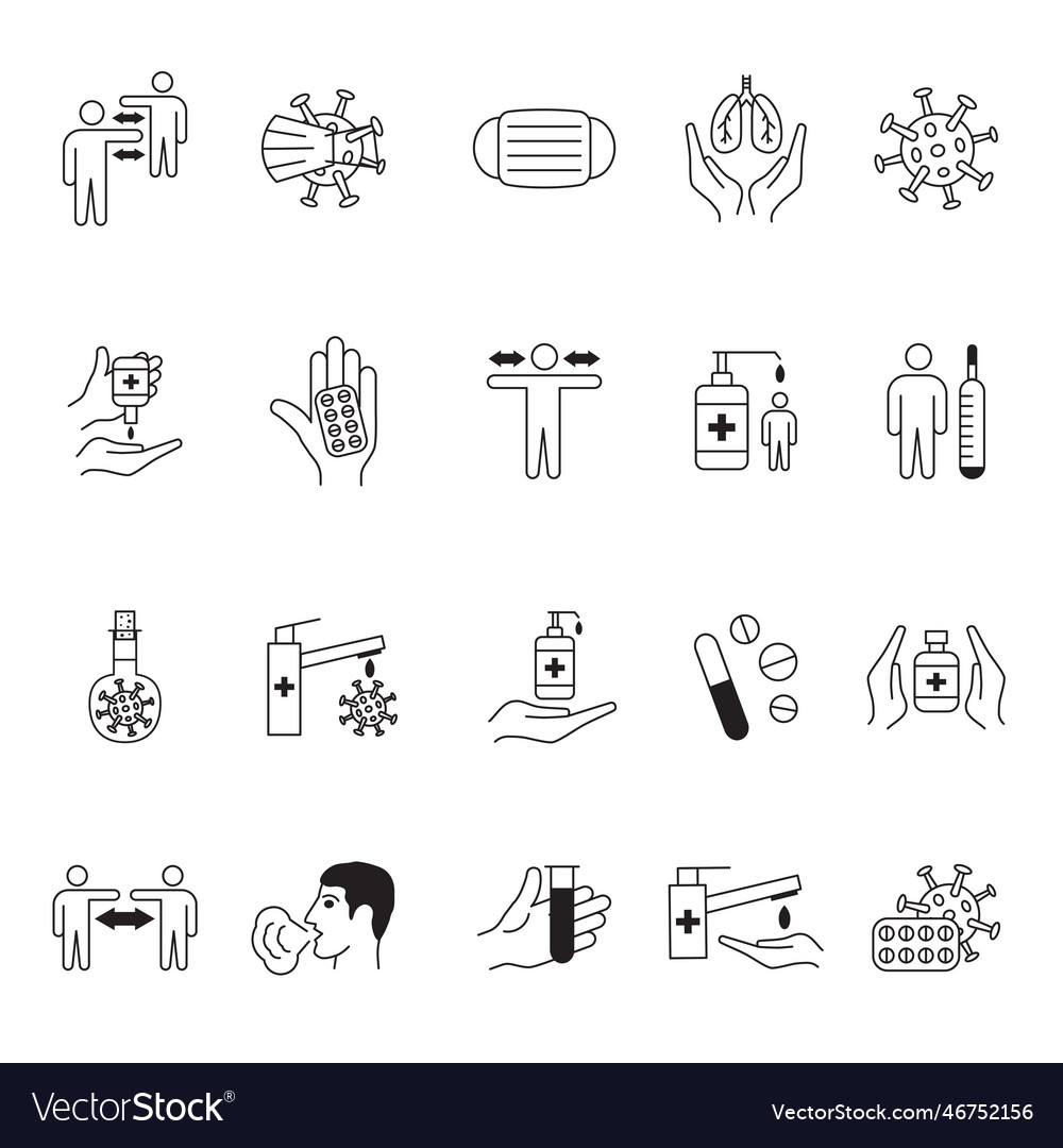 Covid-19 line symbols corona virus icons health Vector Image