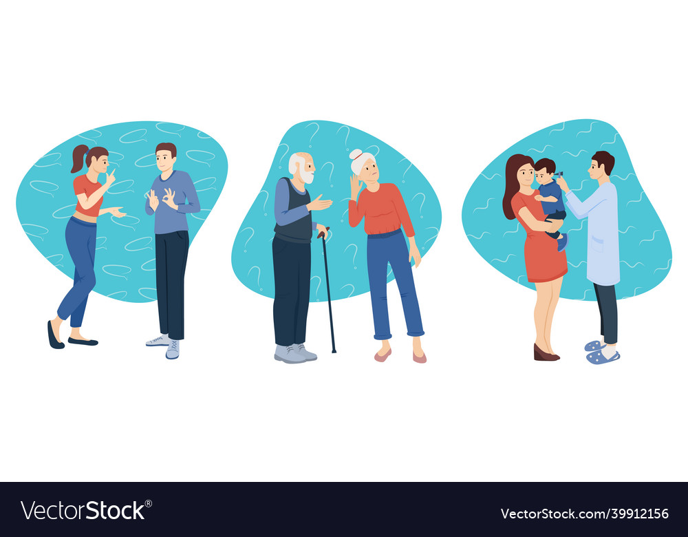 Deaf problems compositions set Royalty Free Vector Image