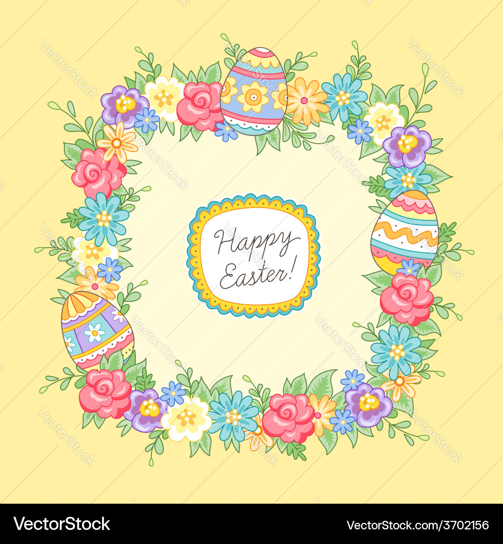 Easter wreath yellow square Royalty Free Vector Image