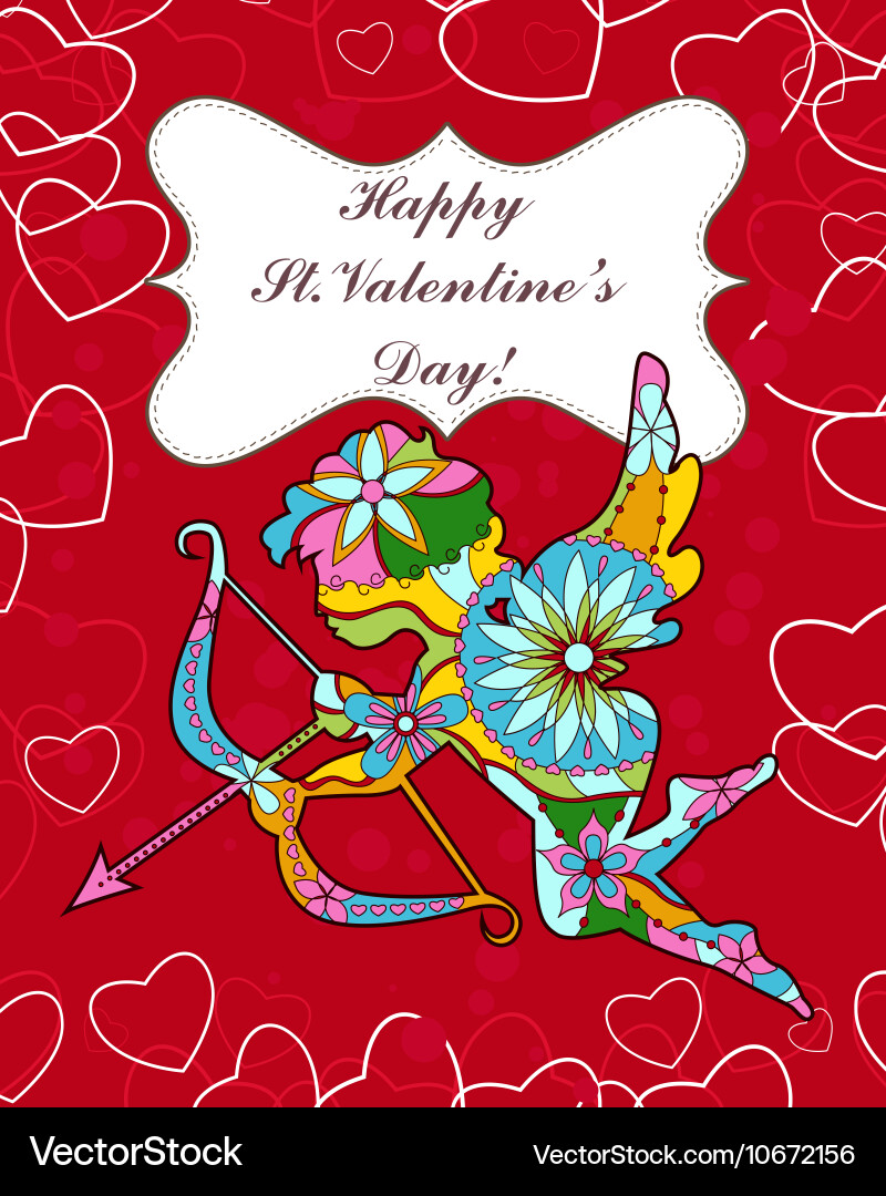 Happy valentine day card with cupid Royalty Free Vector