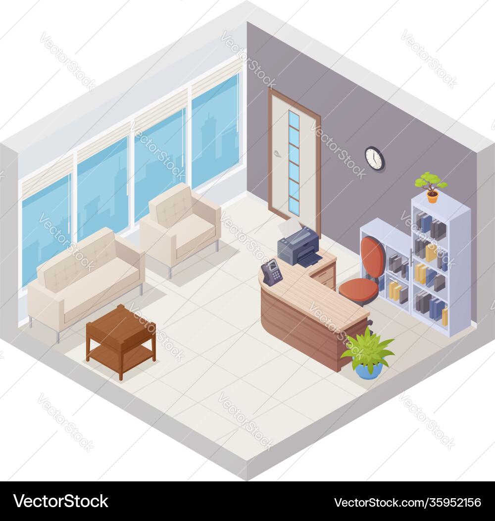 Isometric office interior Royalty Free Vector Image