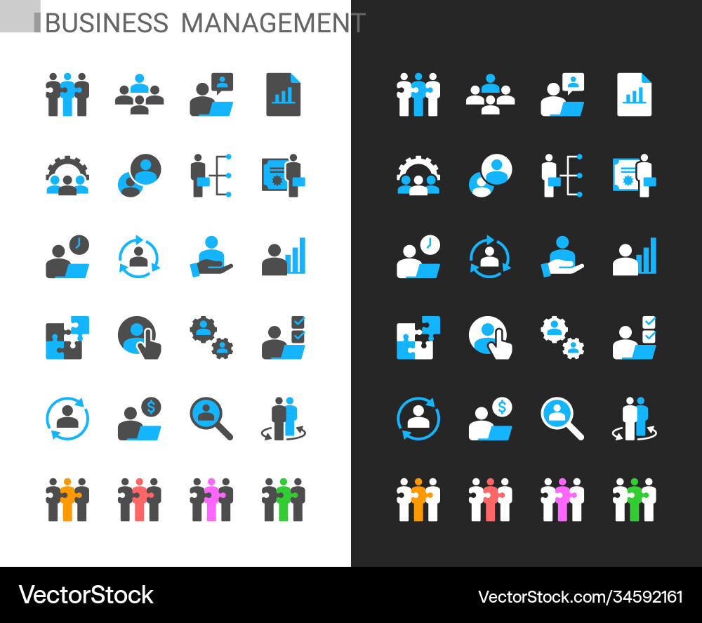 Business management icons light and dark theme Vector Image