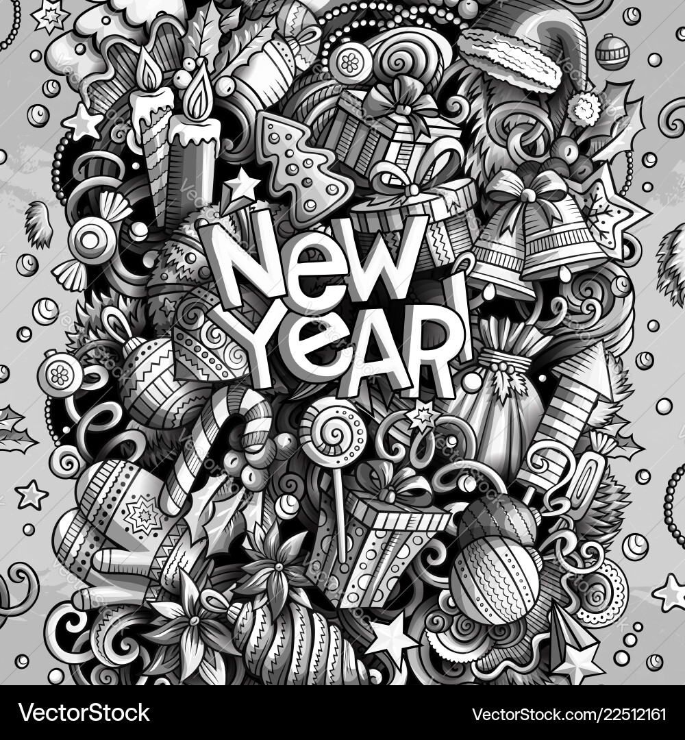 Cartoon doodles new year Royalty Free Vector Image
