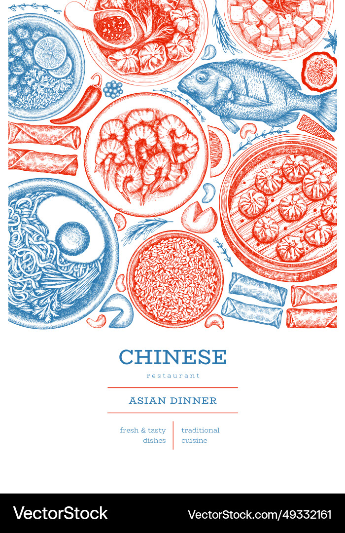 Chinese cuisine design template hand drawn asian Vector Image