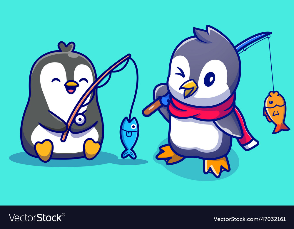 Cute penguin fishing cartoon Royalty Free Vector Image