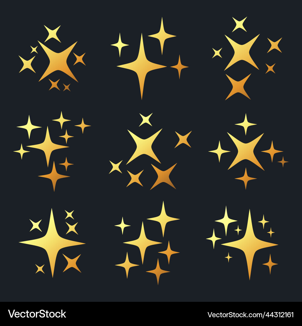 Golden shiny sparkle stars flash lights glitter Vector Image