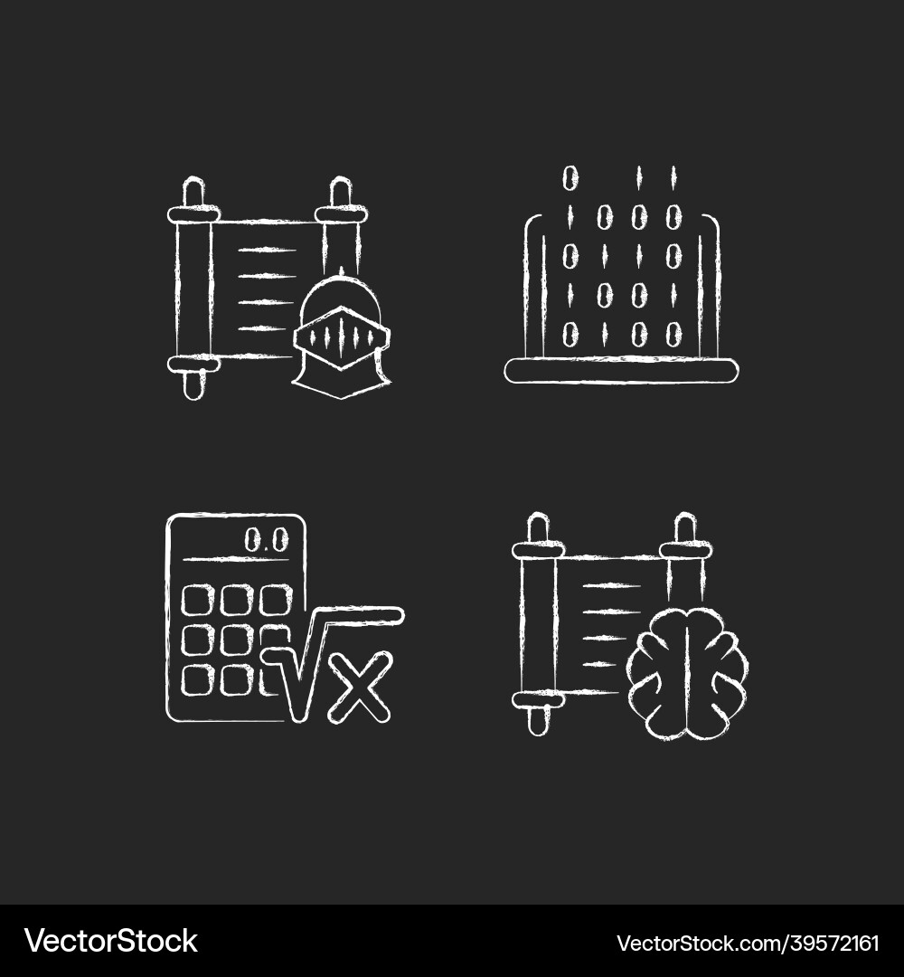 Humanities and applied subjects chalk white icons Vector Image