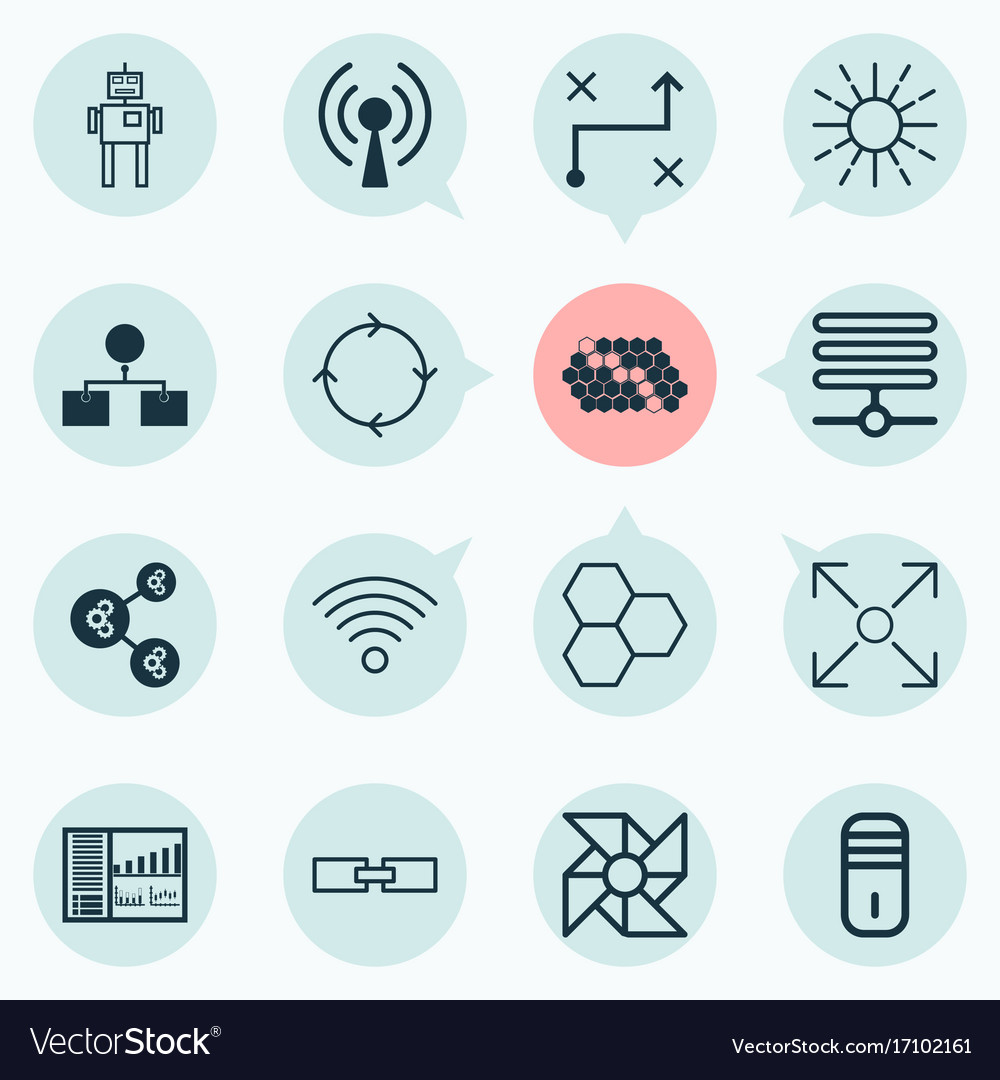 Machine icons set collection branching program Vector Image