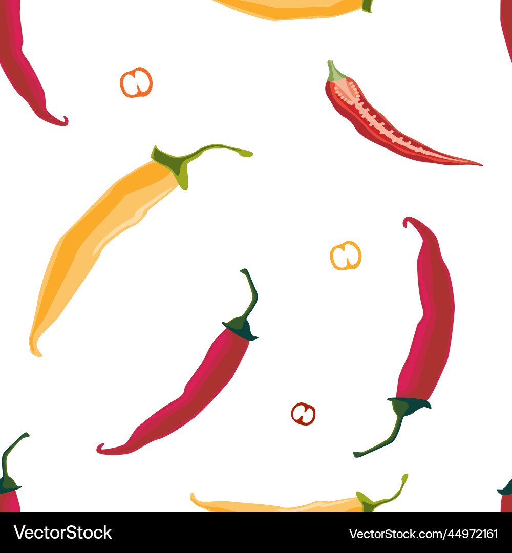Red spicy chili pepper vegetables on yellow Vector Image