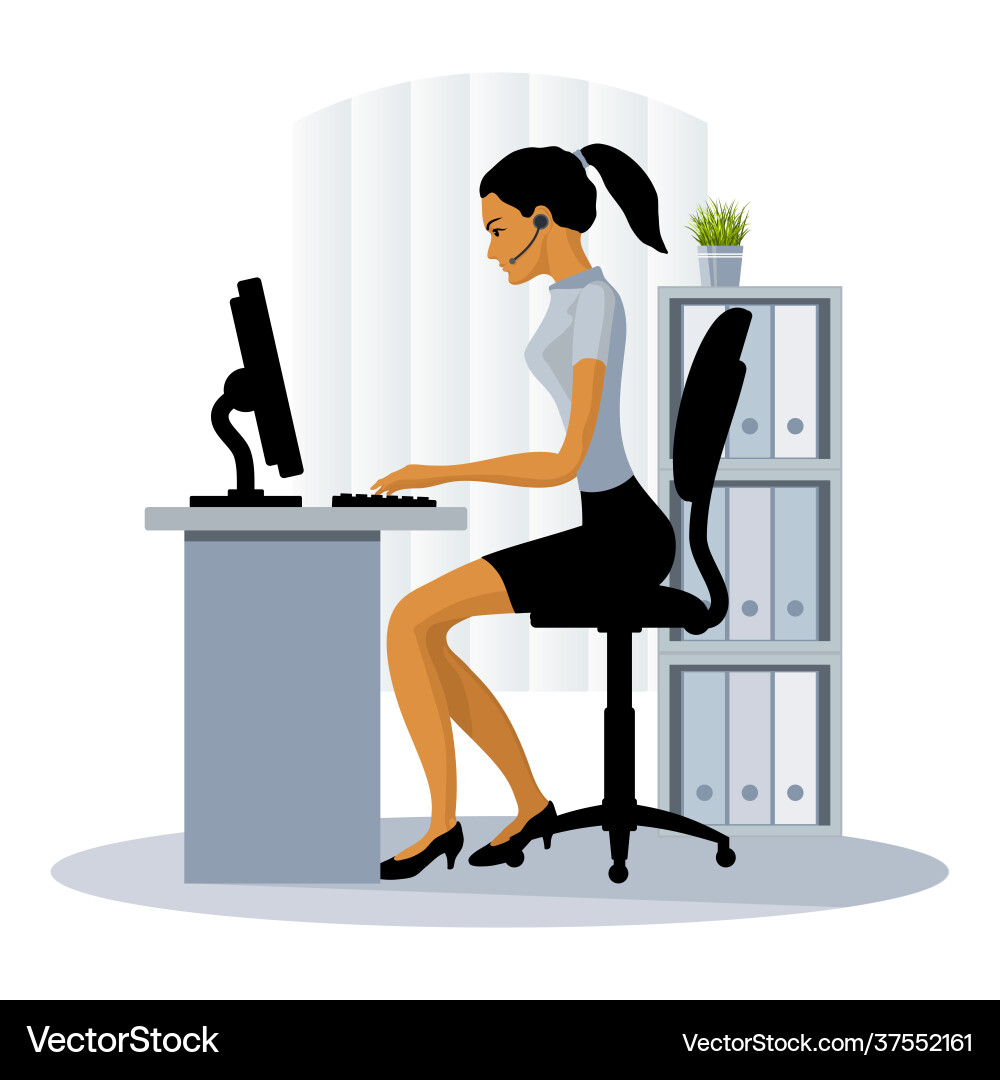 Woman secretary works at computer Royalty Free Vector Image