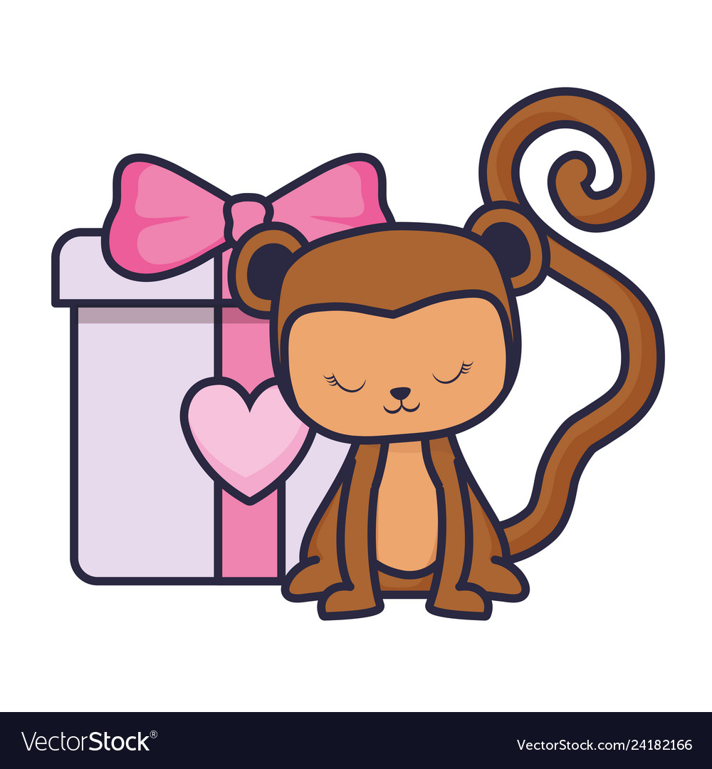 Gift box present with monkey Royalty Free Vector Image