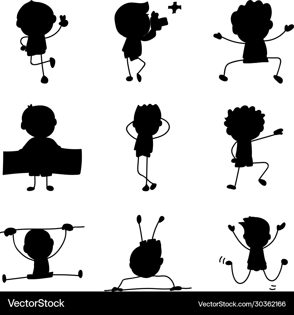Hand drawing abstract cartoon silhouette kids Vector Image