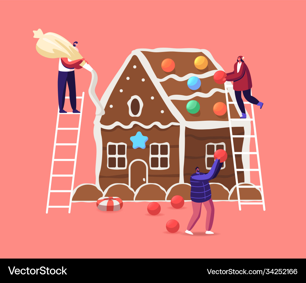 Tiny male female characters decorate huge Vector Image