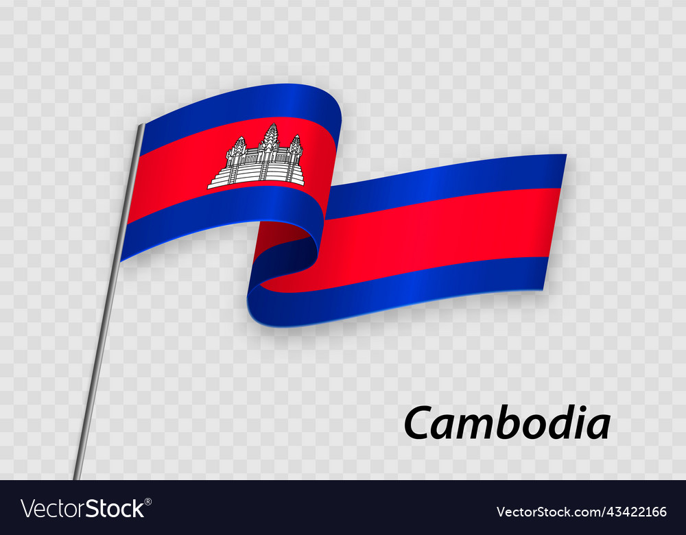 Waving flag of cambodia on flagpole template Vector Image