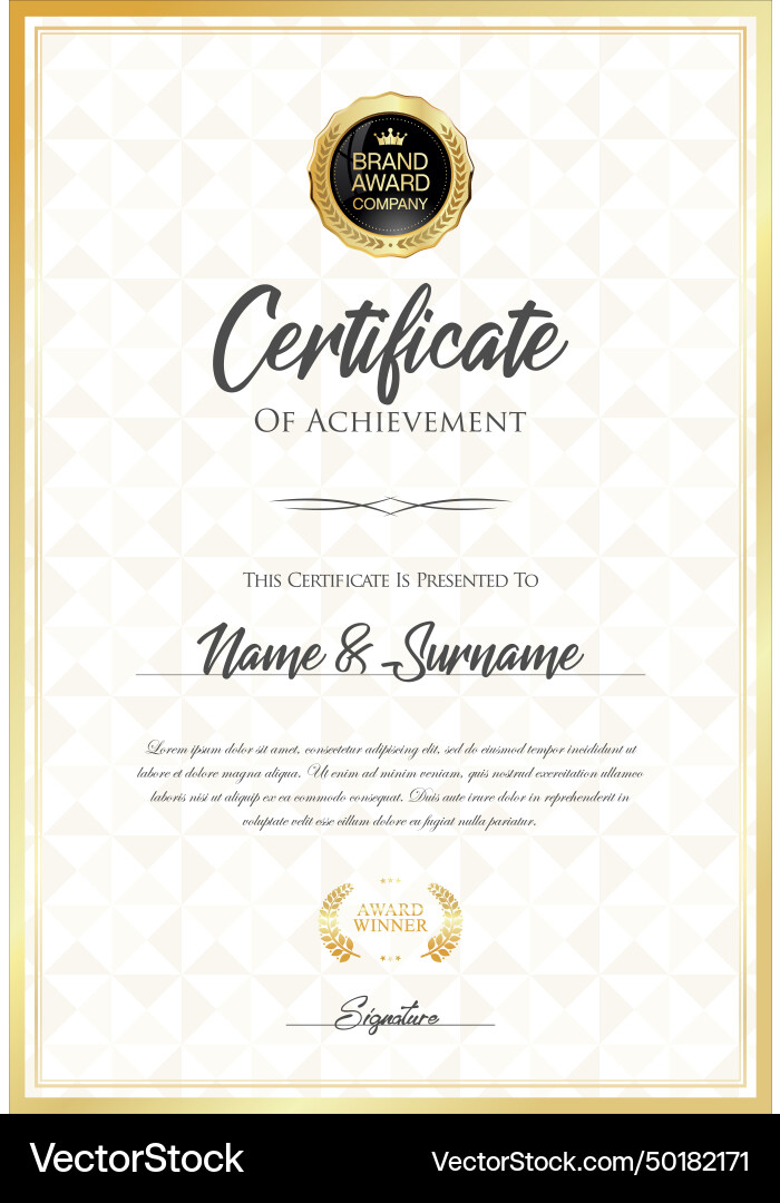 Certificate with golden seal and colorful design Vector Image