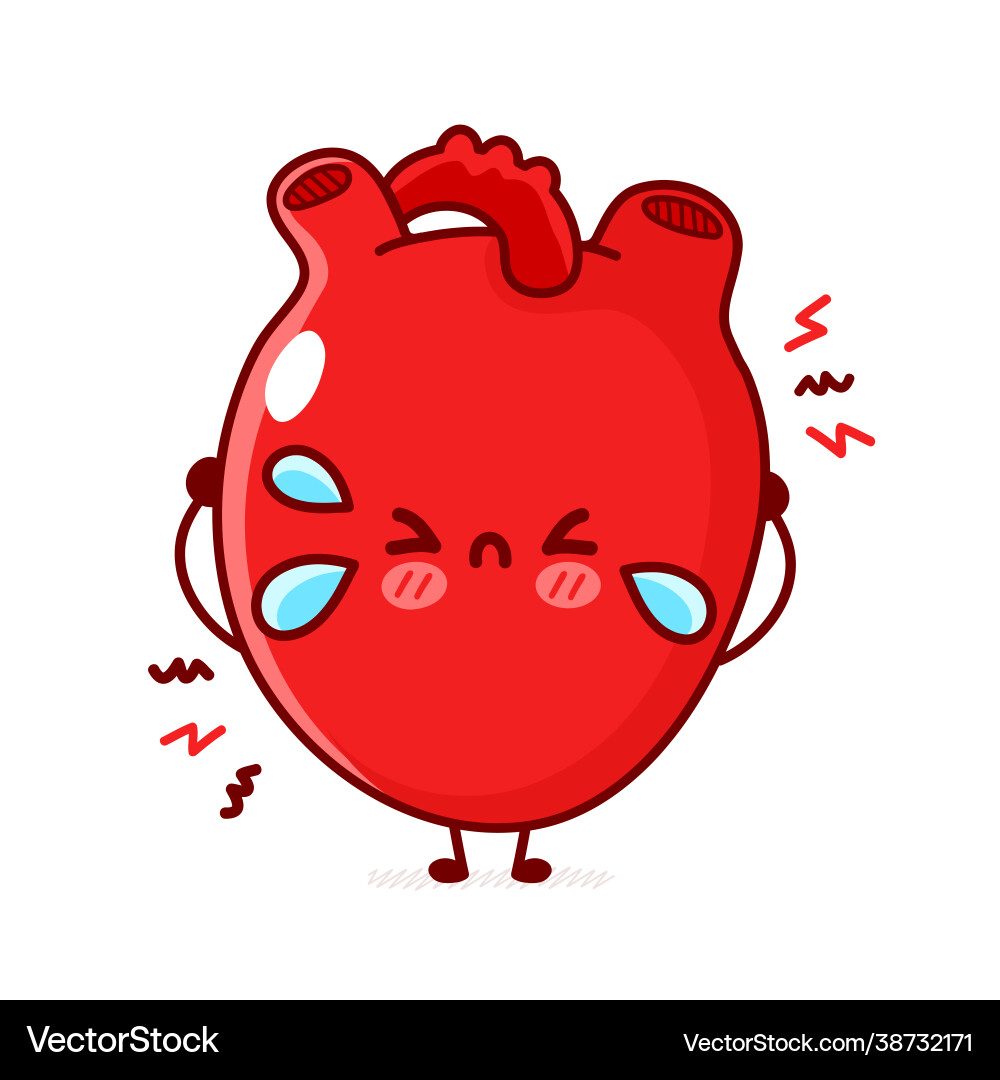 Cute sad cry human heart organ flat line Vector Image