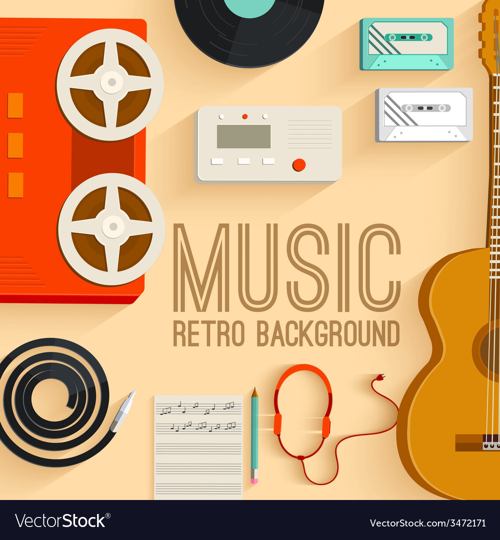 Flat music instruments background concept Vector Image