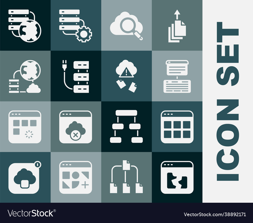 Set Broken File Browser Files Server Data Web Vector Image