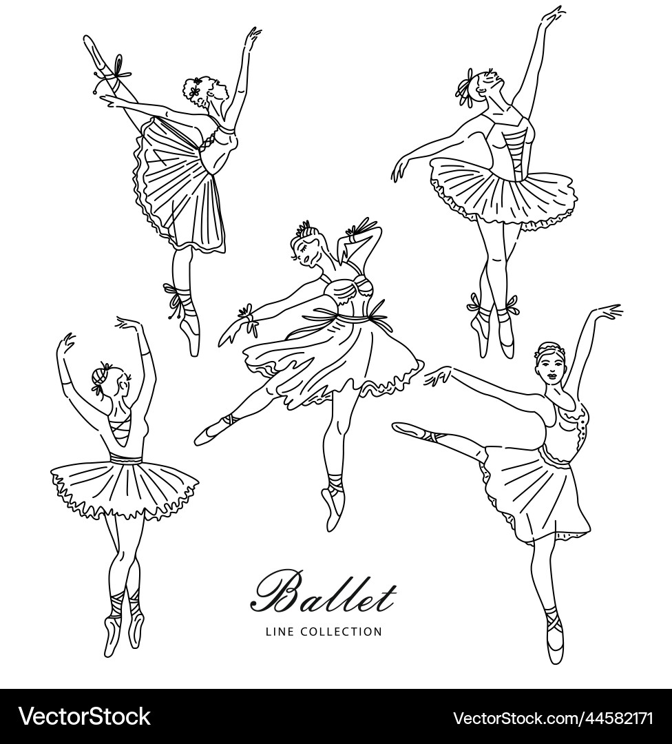 Women ballet dancer set of continuous line drawing