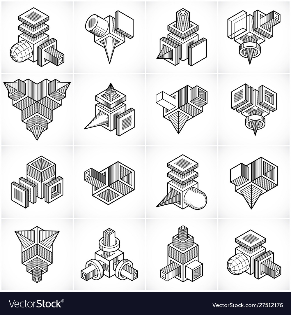 Abstract construction isometric designs set Vector Image