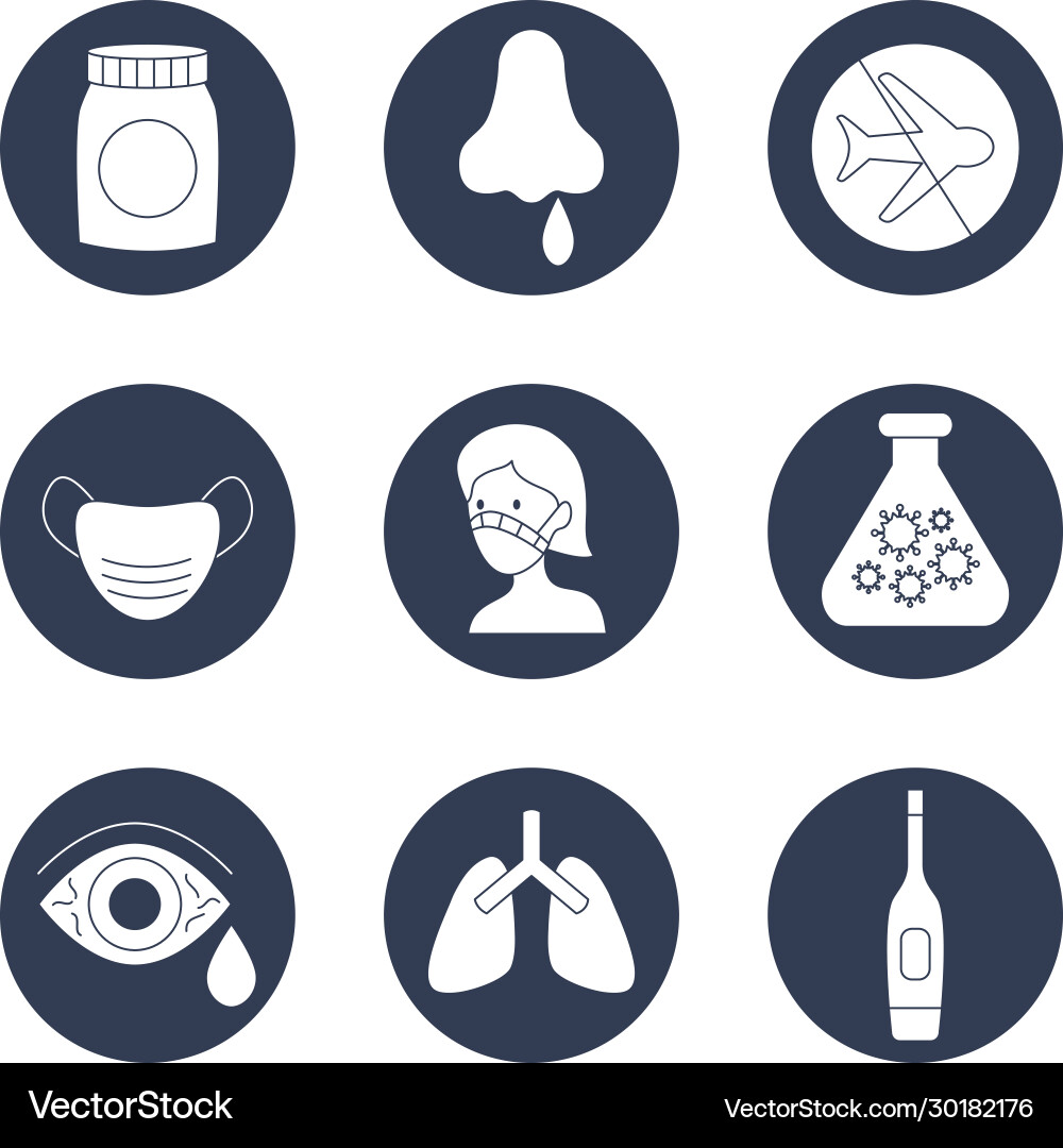 Covid19 19 and medicine bottle icon set block Vector Image