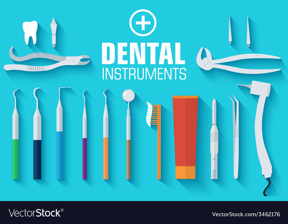 Flat dental instruments set design concept Vector Image