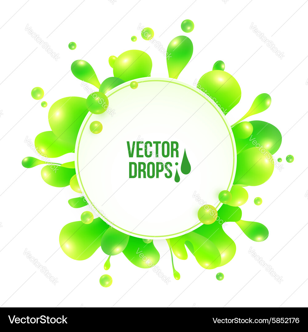 Green liquid splash with round banner Royalty Free Vector