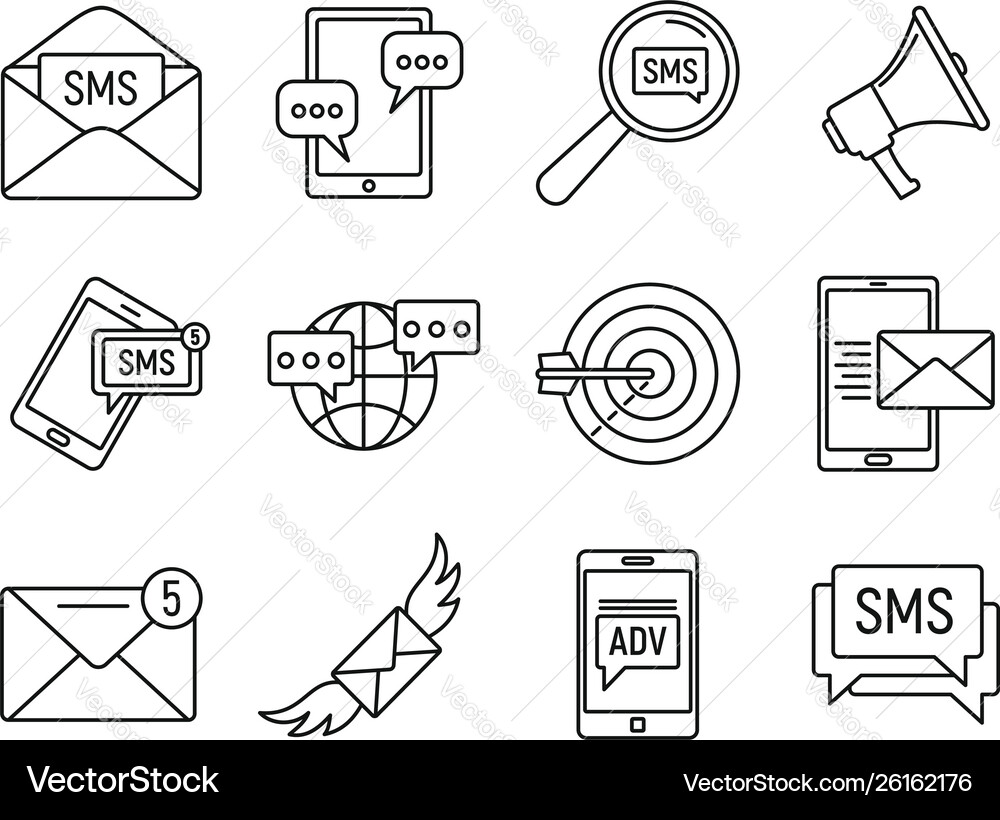 Modern sms marketing icons set outline style Vector Image