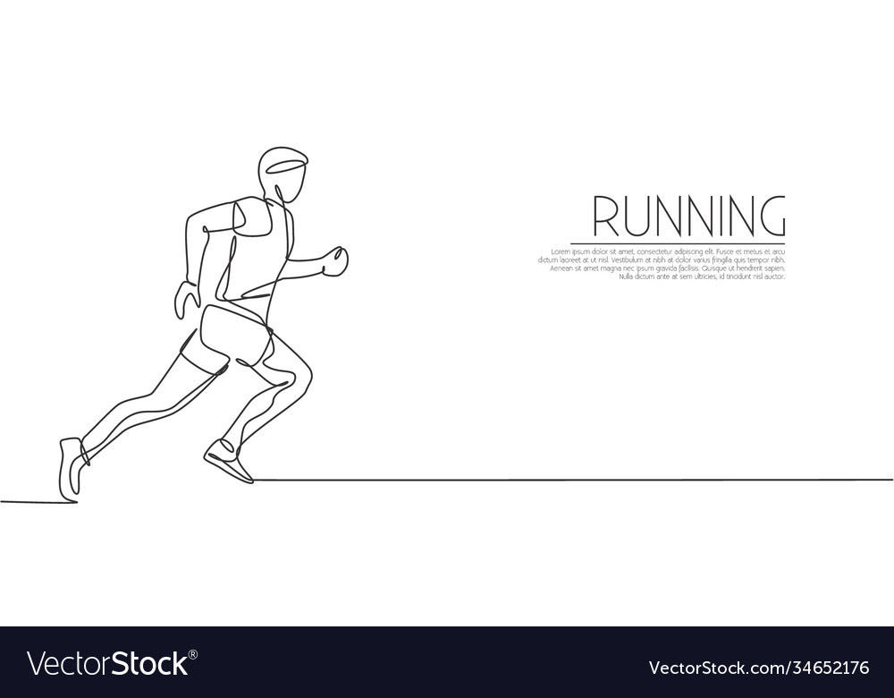 One single line drawing young energetic man Vector Image