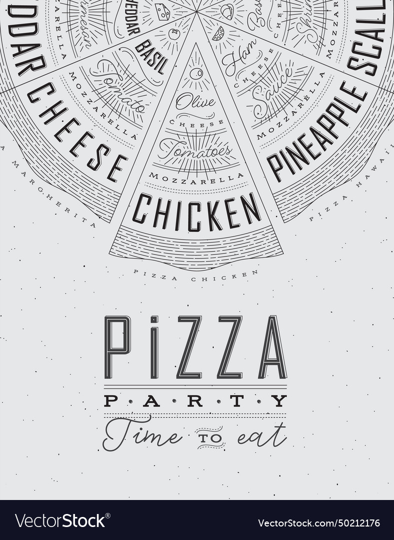 Poster pizza party Royalty Free Vector Image - VectorStock