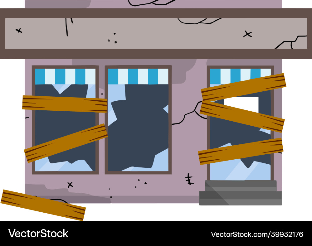 Shop with boarded up storefront and entrance Vector Image