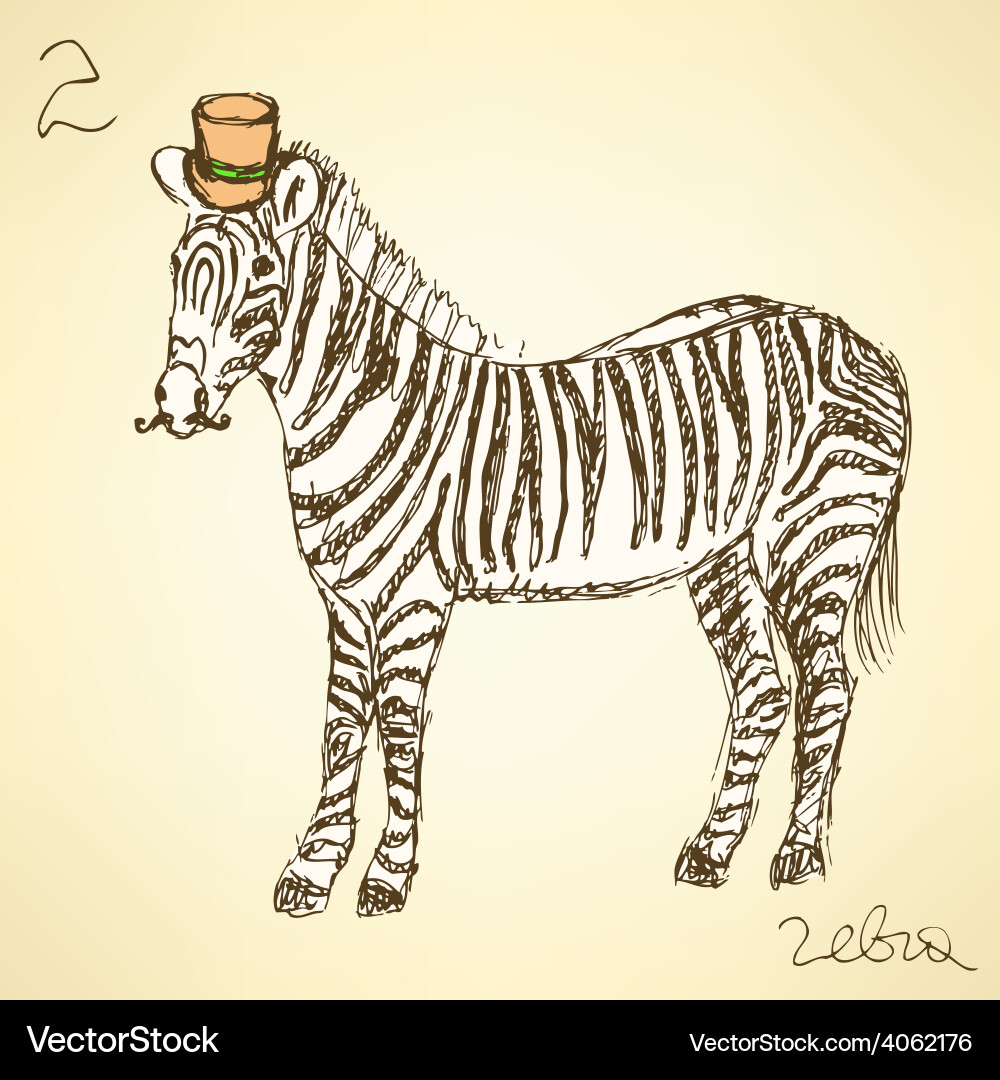 Sketch fancy zebra in vintage style Royalty Free Vector