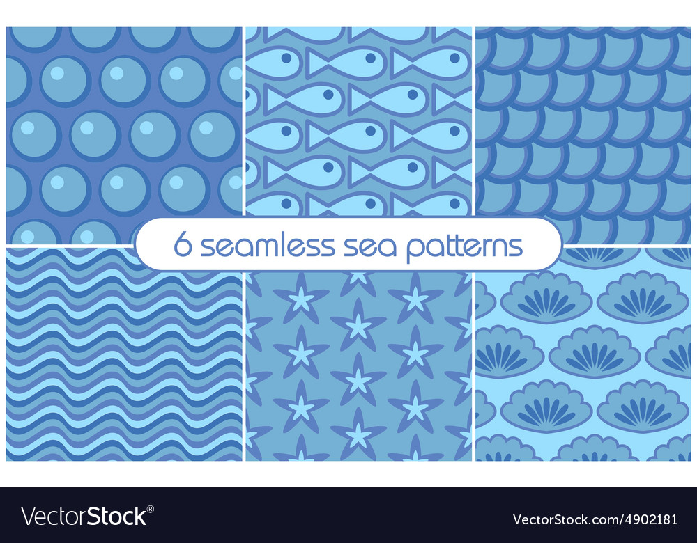 6 different seamless sea patterns tiling Vector Image