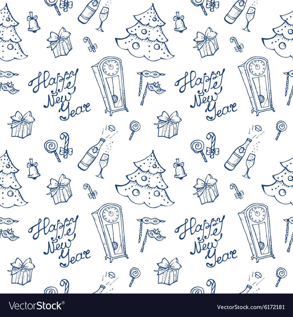 Doodle new year elements seamless pattern Vector Image