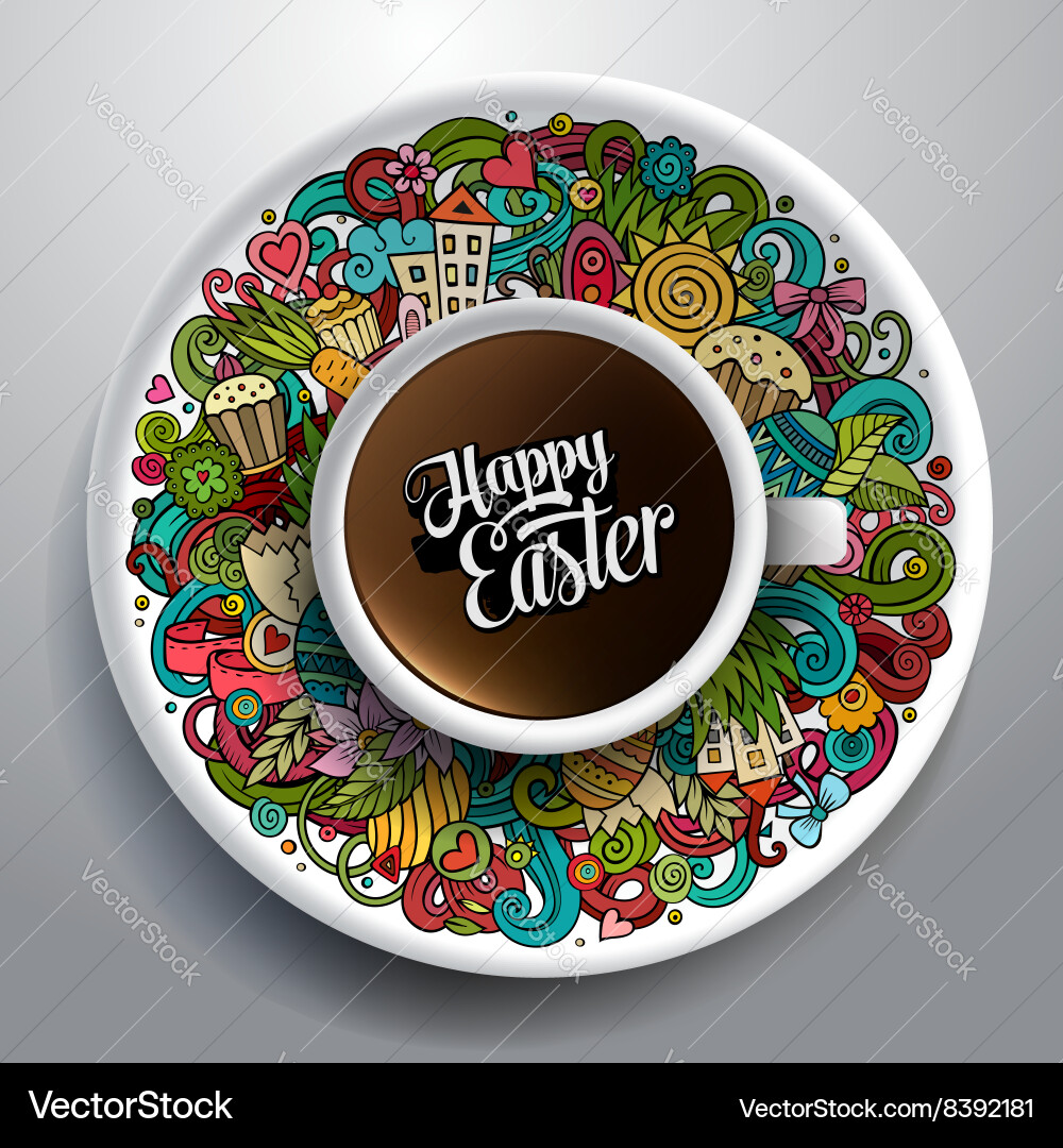 Easter doodles with a cup Royalty Free Vector Image