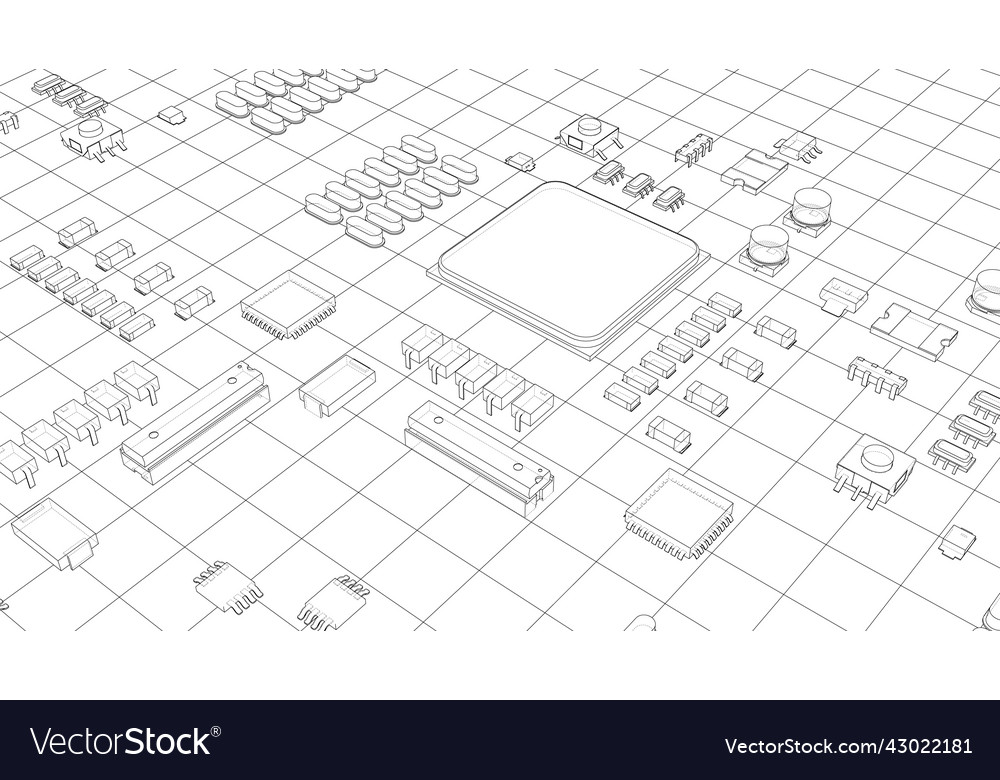 Electric circuit board various chips Royalty Free Vector