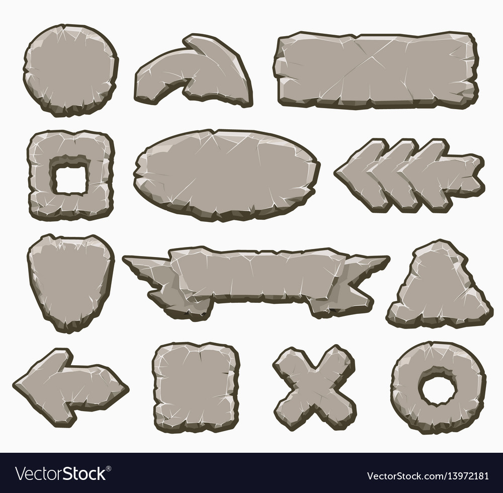 Rock cartoon interface buttons set Royalty Free Vector Image