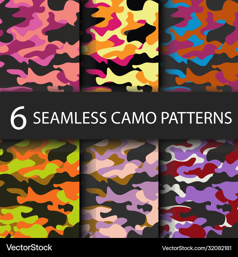 Set 6 pack camouflage seamless patterns Royalty Free Vector