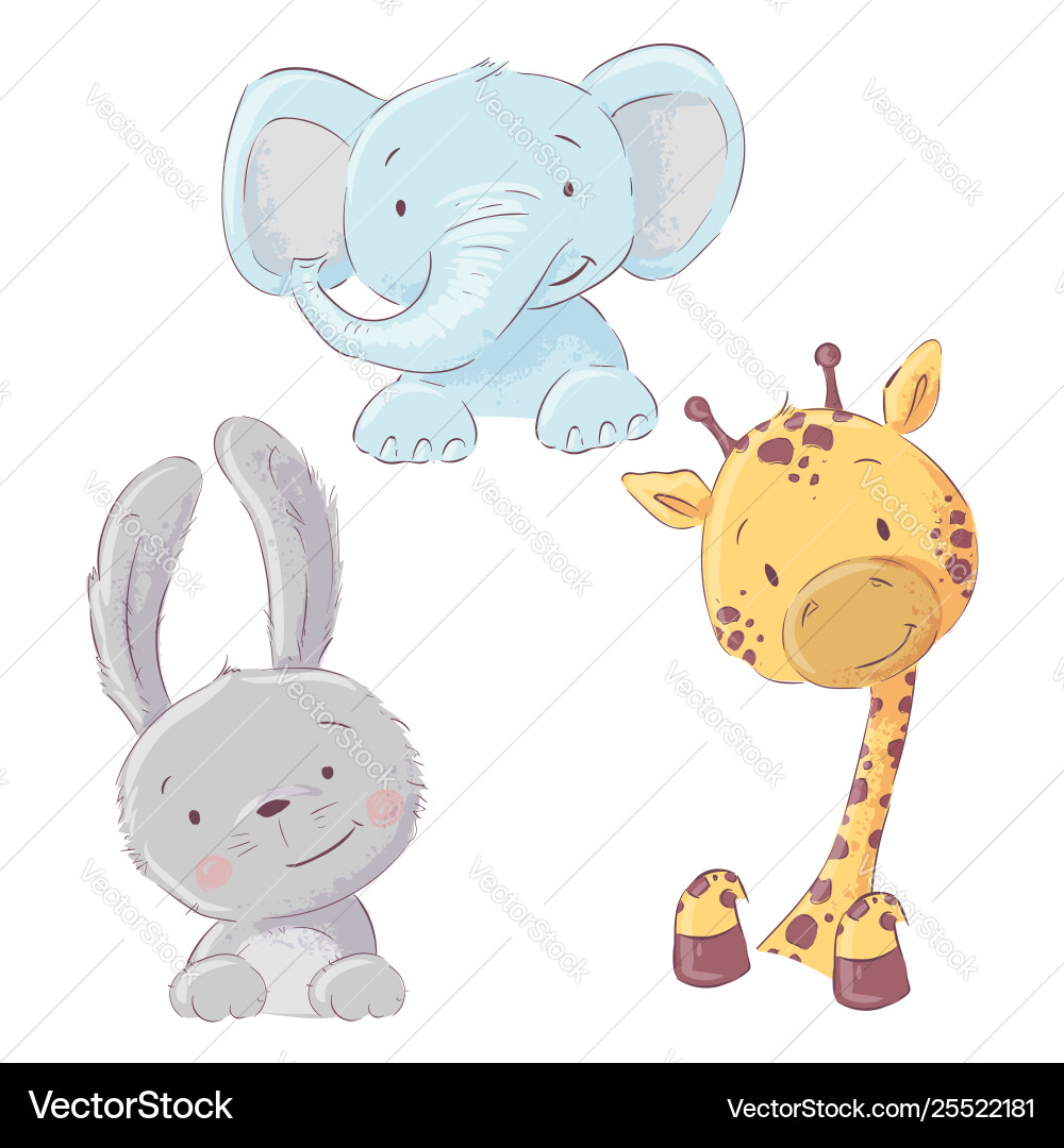 Set baby elephant bunny and giraffe cartoon Vector Image