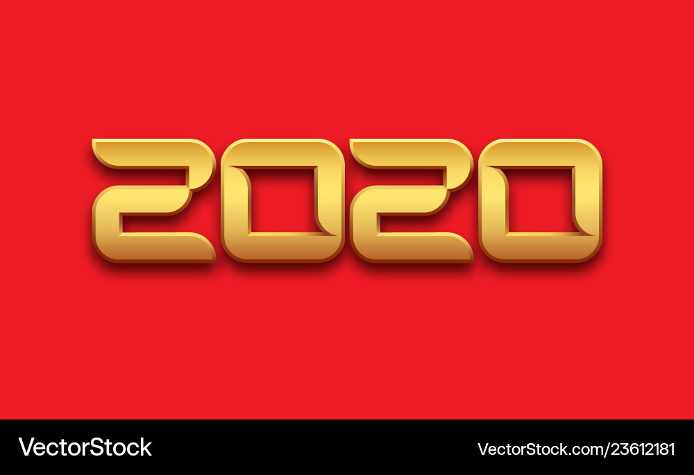 Shiny gold sign number 2020 on red background Vector Image