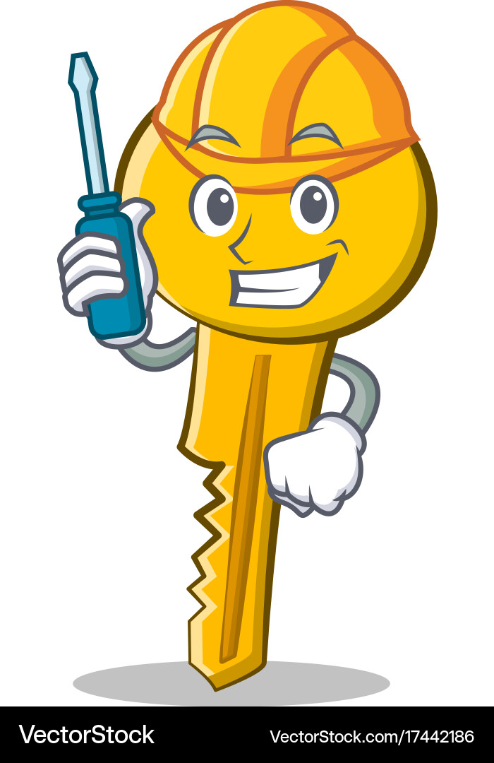 Automotive key character cartoon style Royalty Free Vector