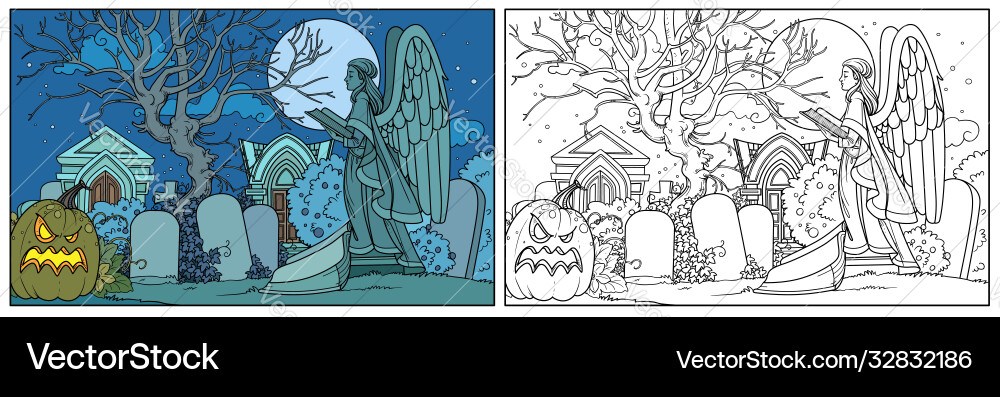 Color and line drawing for coloring cemetery Vector Image