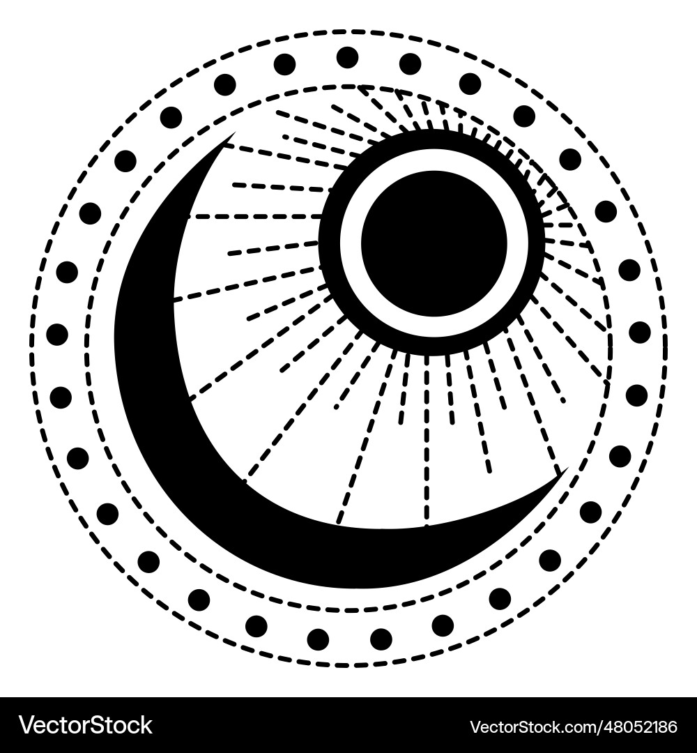 Crescent moon sun ray spot detailed silhouette Vector Image