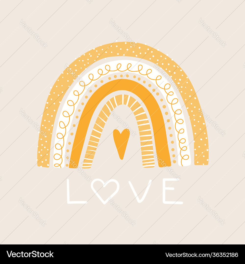 Cute cartoon rainbow heart text love isolated Vector Image
