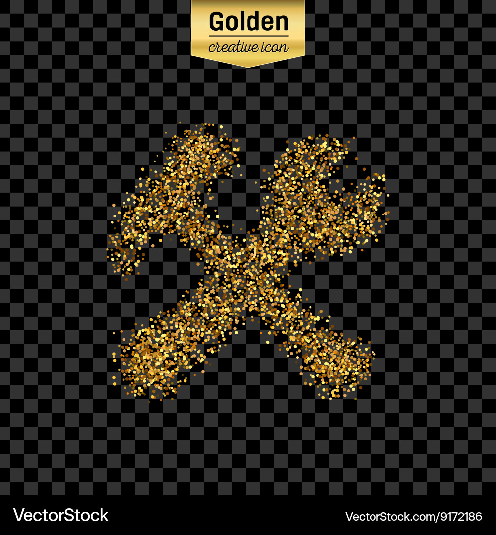 Gold glitter icon of tools isolated Royalty Free Vector