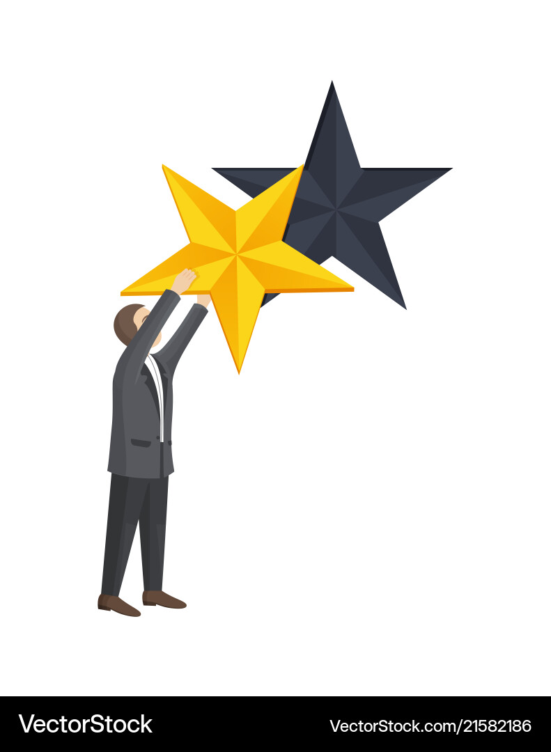 Man given golden star to improve rating level Vector Image